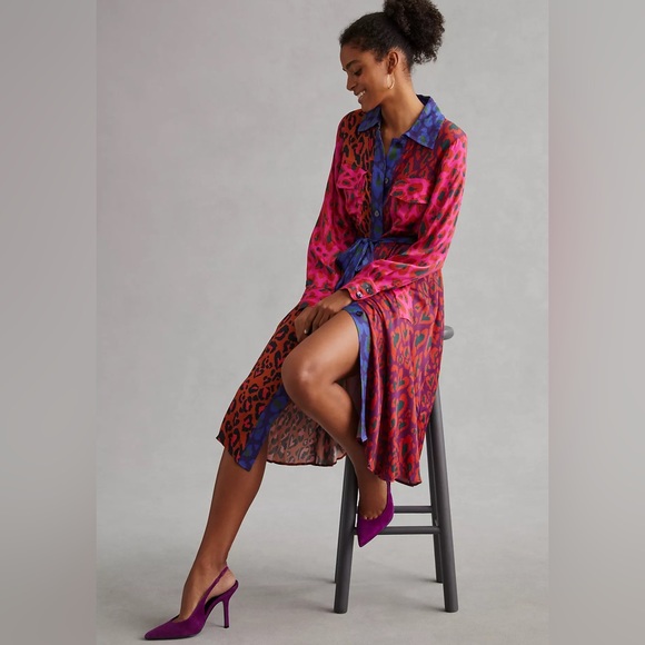 FARM Rio | Dresses | Farm Rio Mix Leopard Pop Pink Lenzing Midi Dress ...